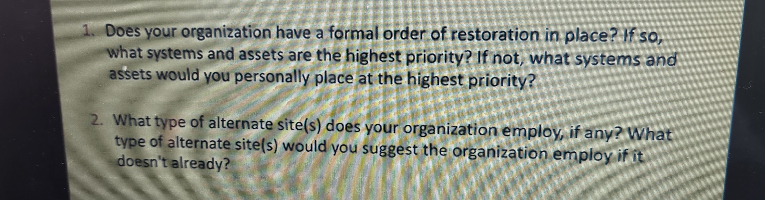 Solved Does your organization have a formal order of | Chegg.com