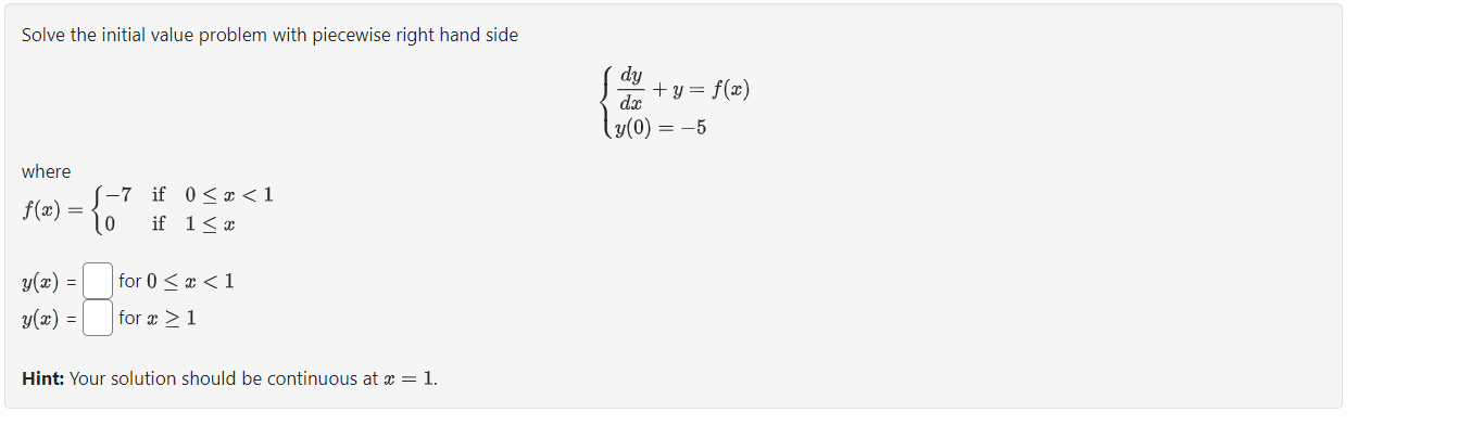 Solved Solve the initial value problem with piecewise right | Chegg.com