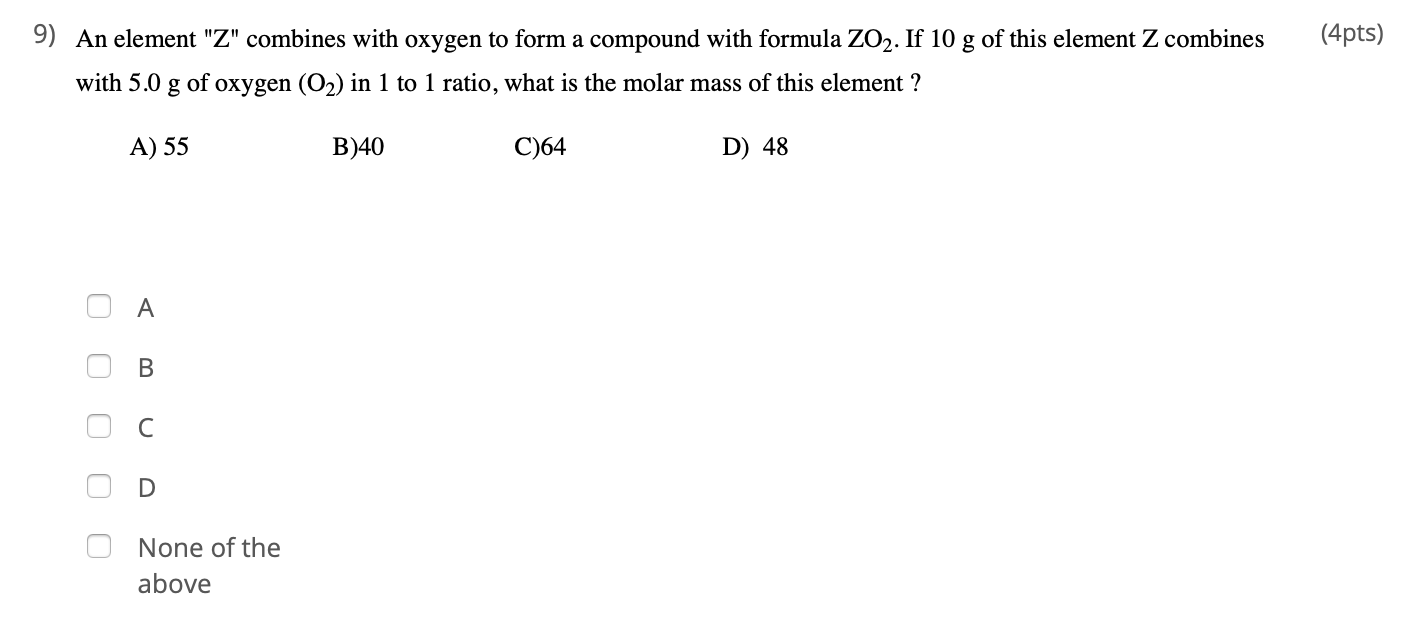 Solved (4pts) 9) An element "Z" combines with oxygen to form | Chegg.com