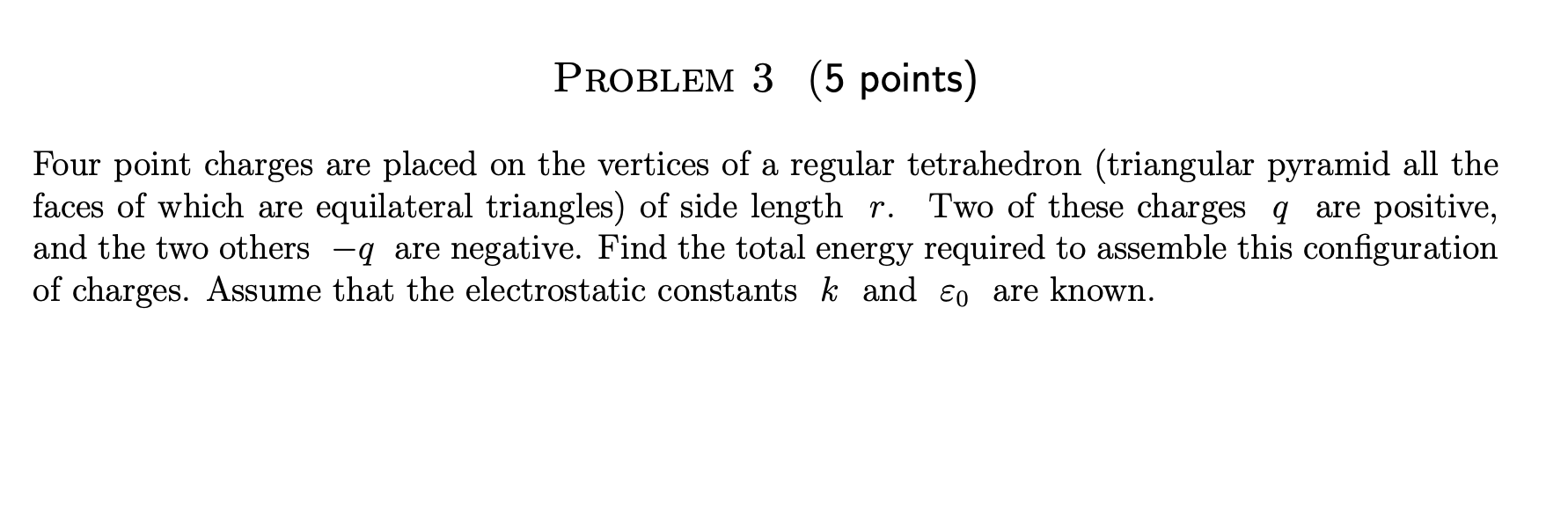 Solved PROBLEM 3 (5 points) Four point charges are placed on | Chegg.com