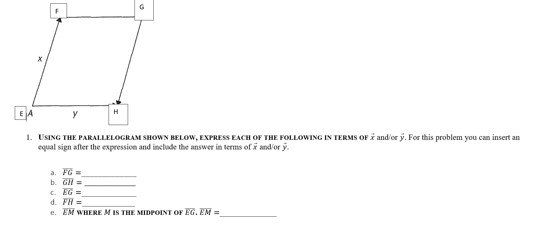 1. USING THE PARALLELOGRAM SHOWN BELOW, EXPRESS EACH | Chegg.com