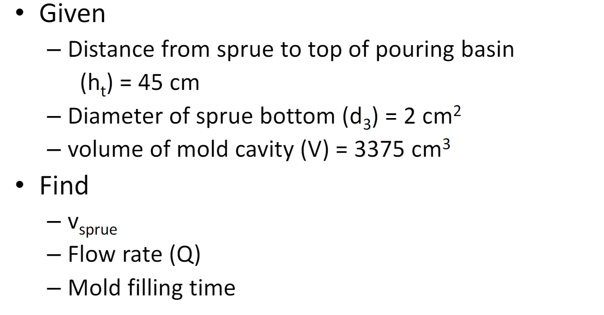 Solved - Distance from sprue to top of pouring basin (ht)=45 | Chegg.com