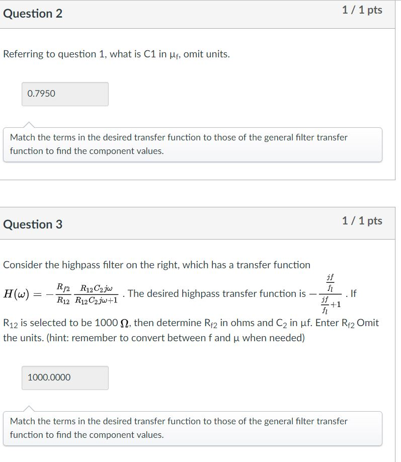 Solved Question 1 1/1 pts Consider the following bandpass | Chegg.com