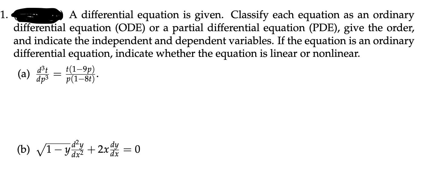 Solved 1. A differential equation is given. Classify each | Chegg.com