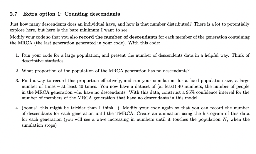 Solved 2.3 Basic function to simulate the MRCA model Write | Chegg.com