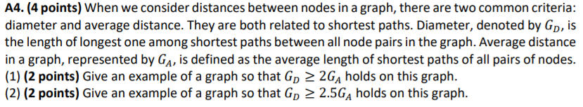 Solved A4. (4 points) When we consider distances between | Chegg.com