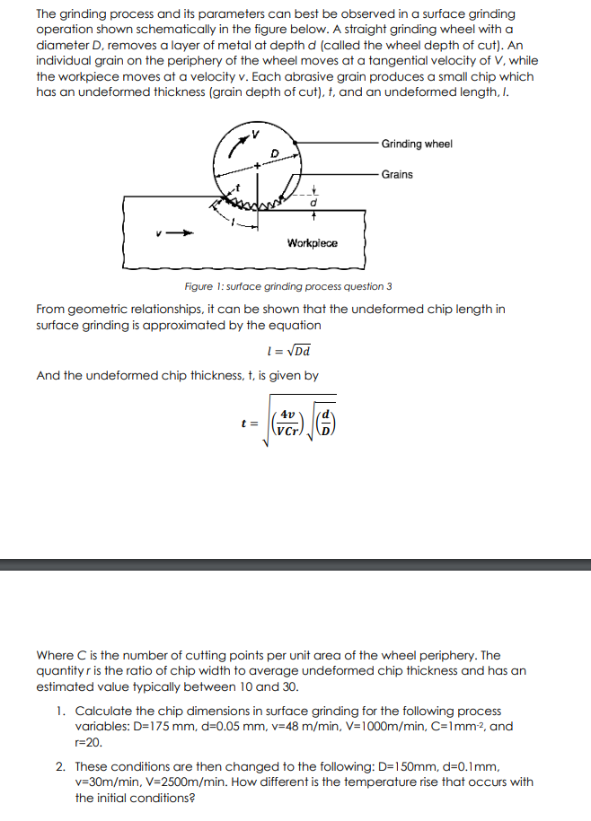 Solved The grinding process and its parameters can best be | Chegg.com