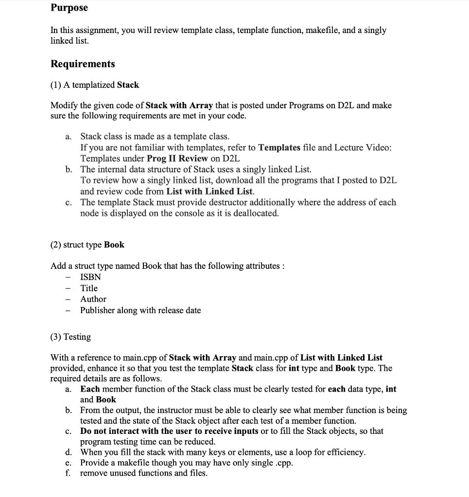 Purpose In this assignment, you will review template | Chegg.com