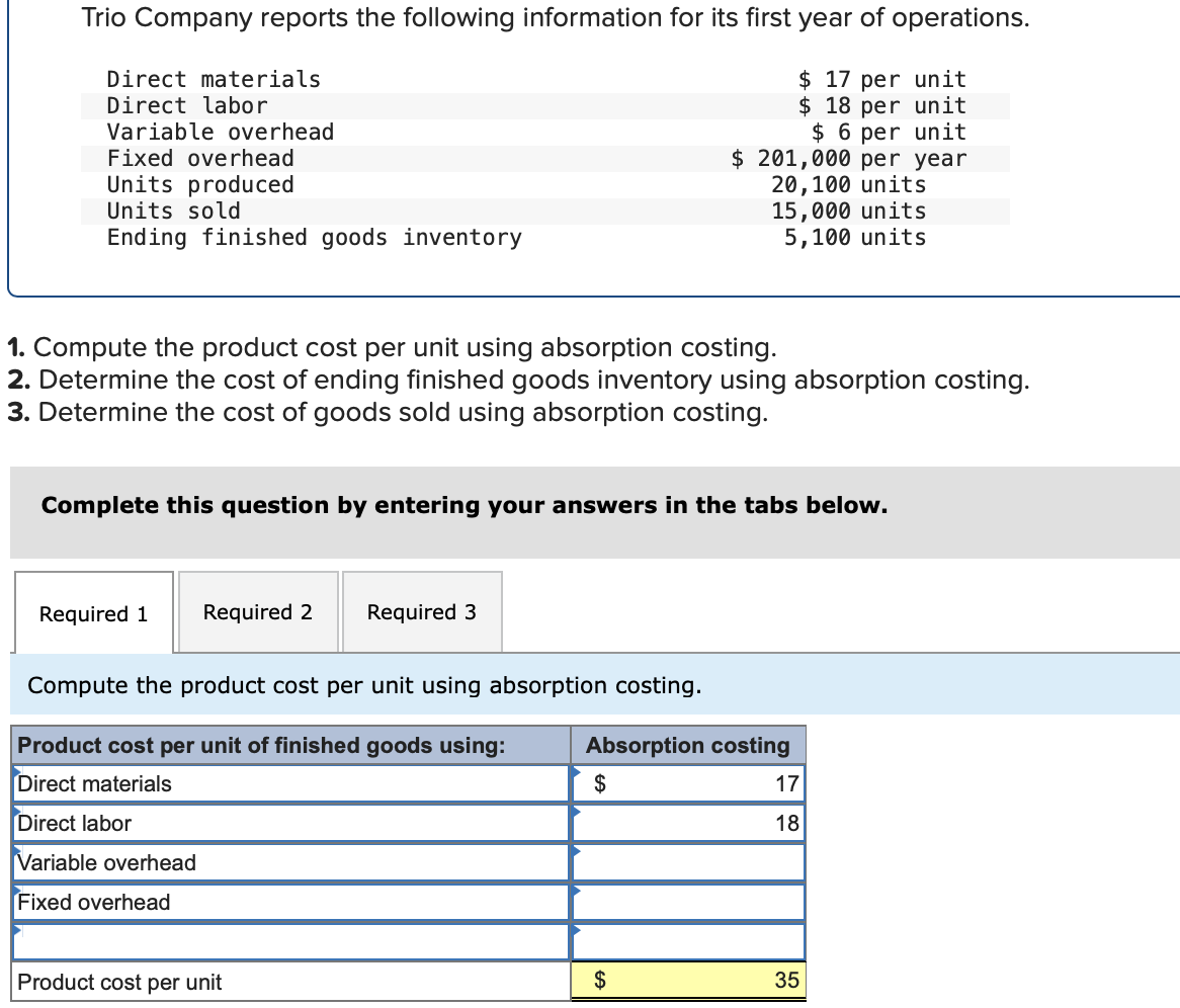 Solved Assume instead that Trio Company uses variable | Chegg.com