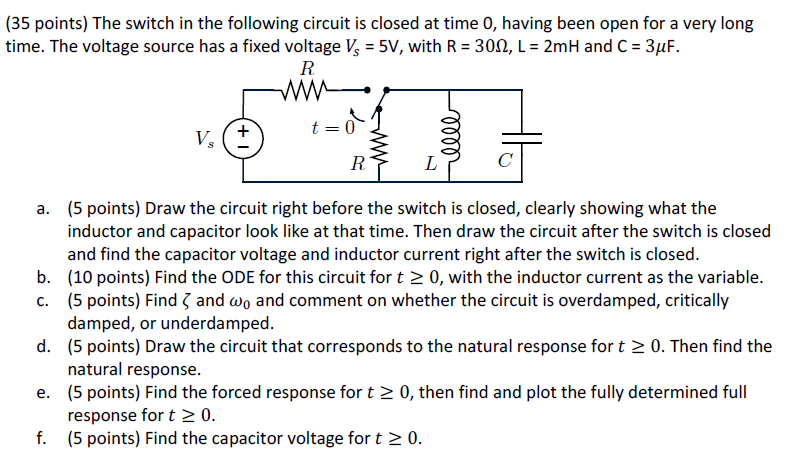 Solved (35 points) The switch in the following circuit is | Chegg.com