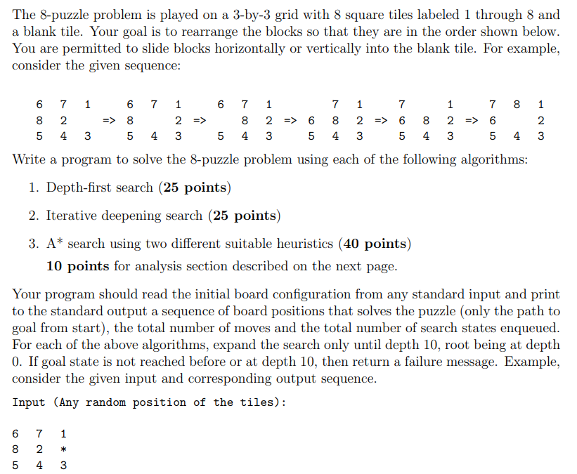 Solved The 8-puzzle problem is played on a 3-by-3 grid with | Chegg.com