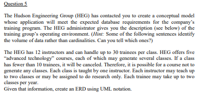Solved Question 5 The Hudson Engineering Group (HEG) has | Chegg.com