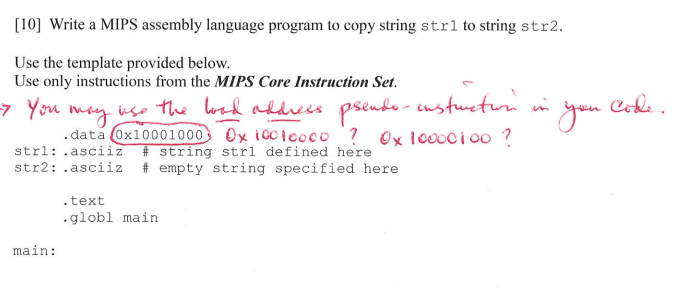 Solved [10] Write a MIPS assembly language program to copy | Chegg.com
