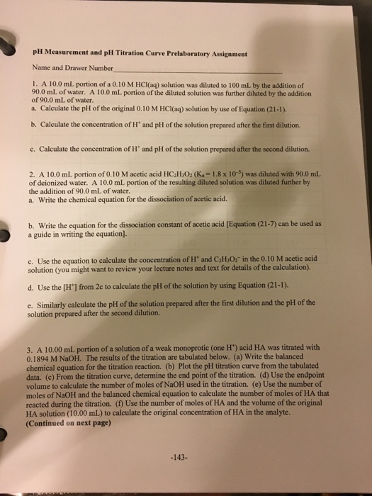 Solved pH Measurement and pH Titration Curve Prelaboratory | Chegg.com