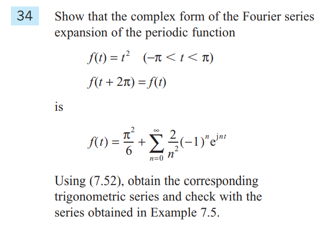 Solved 34 Show that the complex form of the Fourier series | Chegg.com