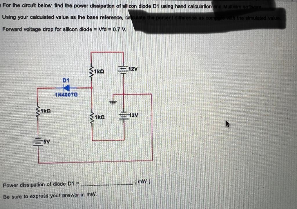 Solved For the erreult below, find the power dissipatien of | Chegg.com