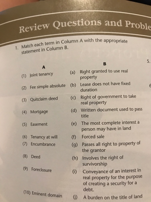 Solved Match each term in Column A with the appropriate | Chegg.com