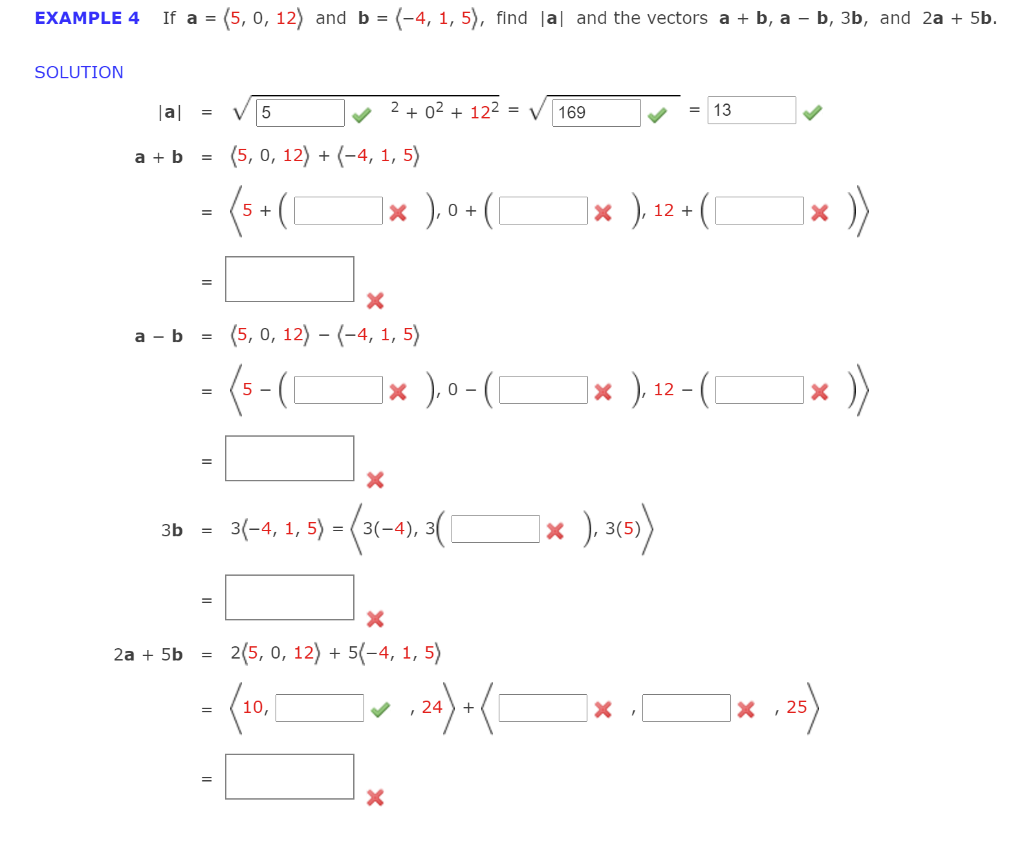 Solved EXAMPLE 4 If a = (5, 0, 12) and b = (-4, 1, 5), find | Chegg.com