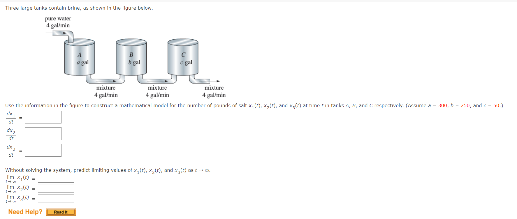 Solved Three large tanks contain brine, as shown in the | Chegg.com