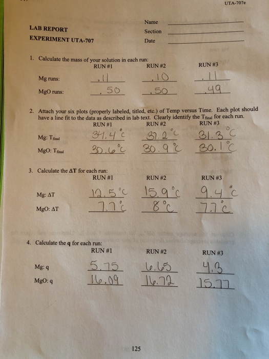 Solved UTA-707e LAB REPORT EXPERIMENT UTA-707 Section Date | Chegg.com