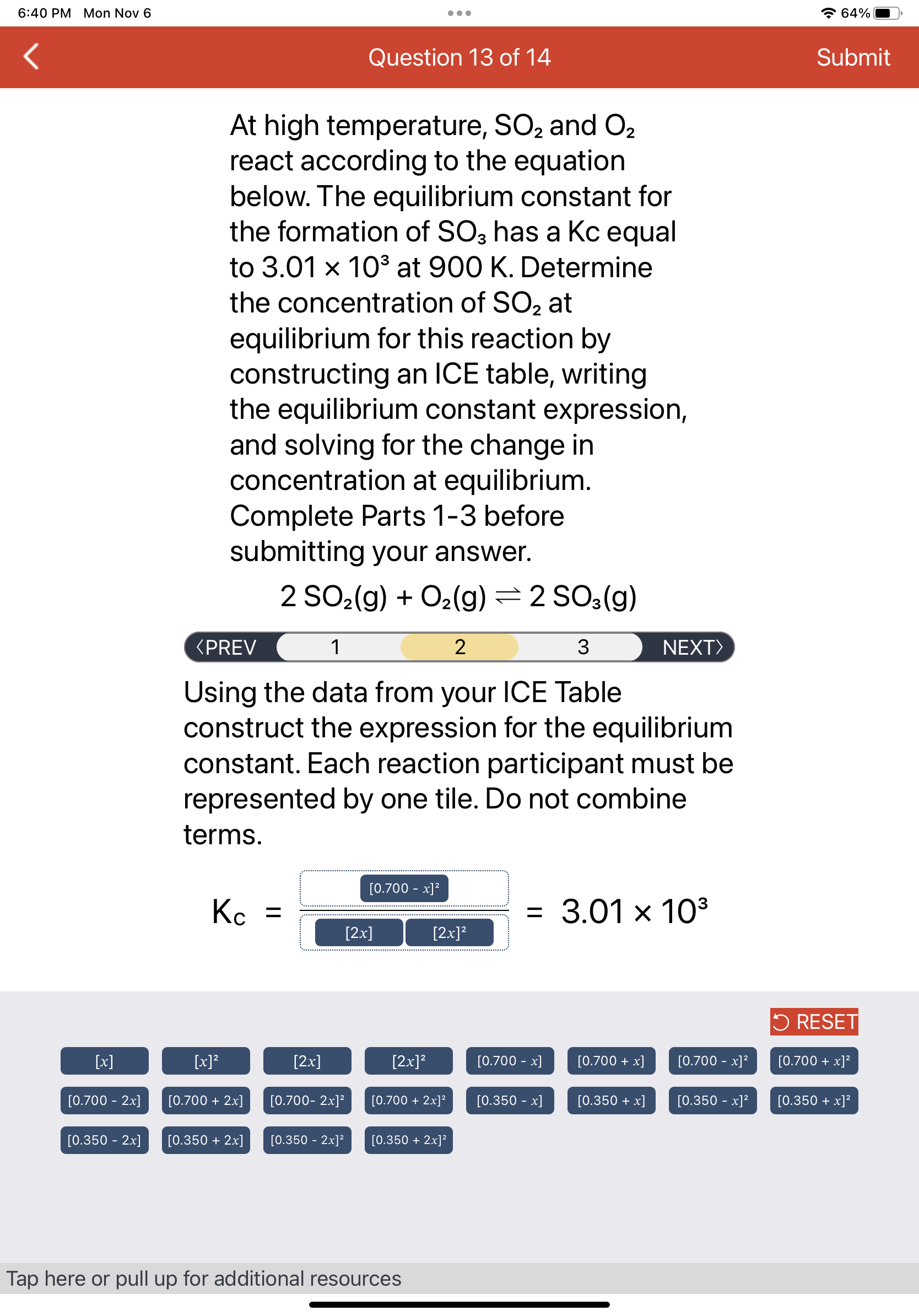 Solved At high temperature, SO2 and O2 react according to | Chegg.com