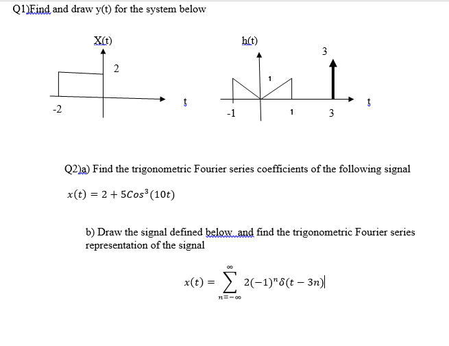 Solved Q1)Find and draw y(t) for the system below X(t) h(t) | Chegg.com