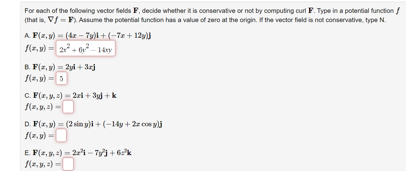 Solved For each of the following vector fields F , decide | Chegg.com