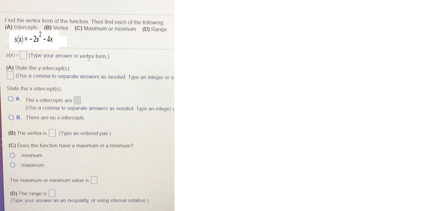 Solved Find the vertex form of the function. Then find each | Chegg.com