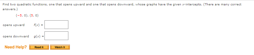 Solved Find two quadratic functions, one that opens upward | Chegg.com