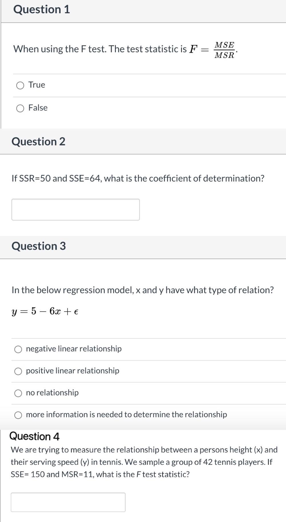 Solved Question 1 When using the F test. The test statistic | Chegg.com