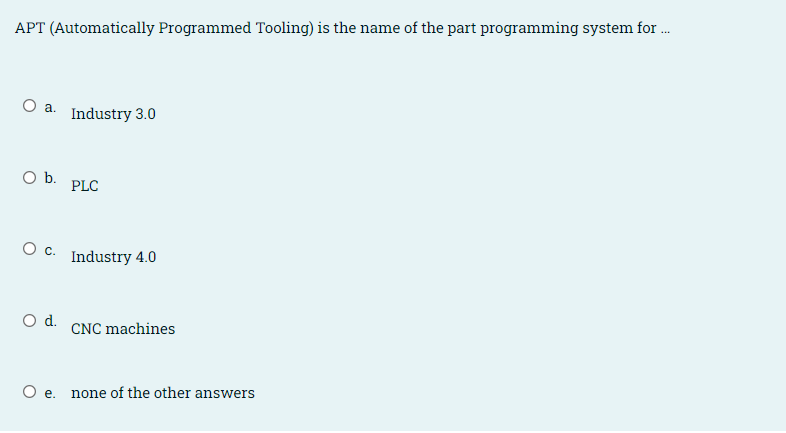 Solved APT (Automatically Programmed Tooling) is the name of | Chegg.com