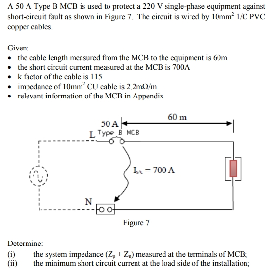 Solved A 50 A Type B MCB is used to protect a 220 V | Chegg.com