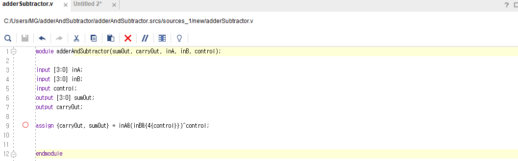 Solved adderSubtractor.v × Untitled 2∗× | Chegg.com