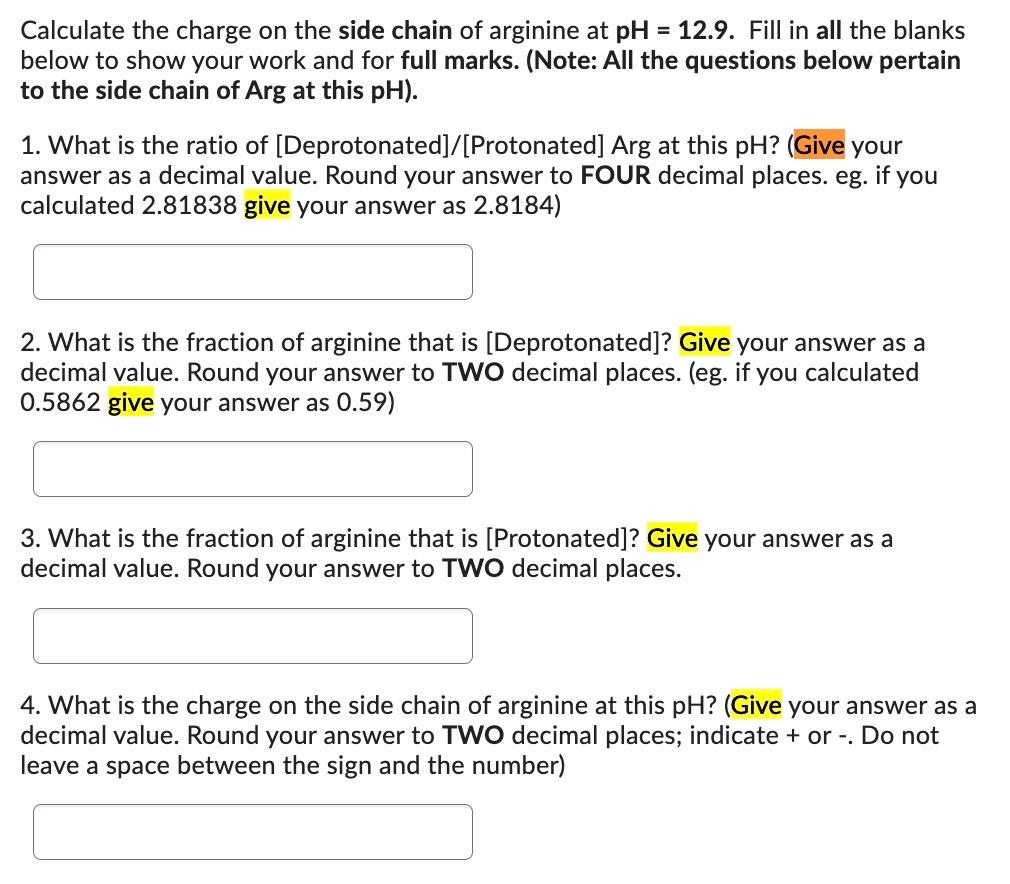Solved Calculate the charge on the side chain of arginine at | Chegg.com