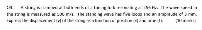 Solved Q3. A string is clamped at both ends of a tuning fork | Chegg.com