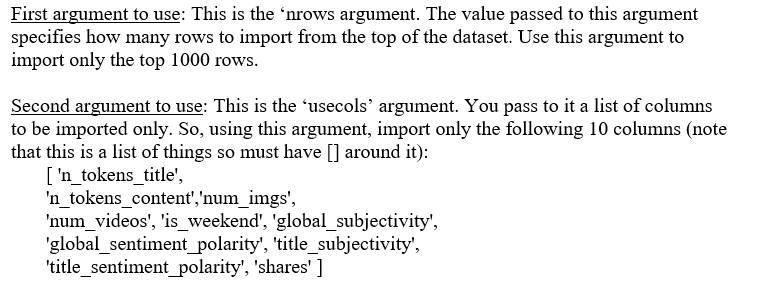 Solved First argument to use: This is the 'nrows argument. | Chegg.com
