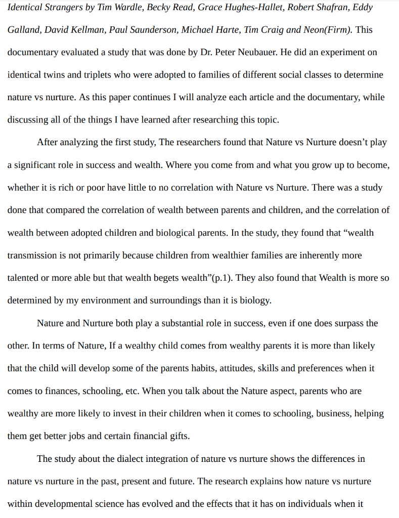 Solved Nature Vs Nurture What Is The Difference Between Chegg