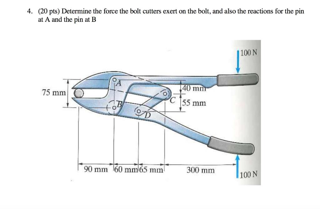 Solved 4. (20 pts) Determine the force the bolt cutters | Chegg.com