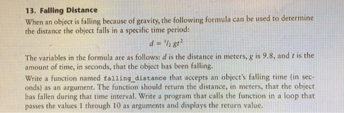 Solved 13. Falling Distance When an object is alling because | Chegg.com