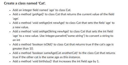 Solved Create a class named 'Cat'. - Add an integer field | Chegg.com