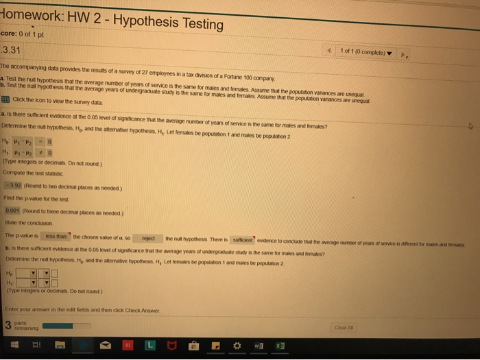 Solved Homework: HW 2 - Hypothesis Testing core: 0 of 1 pt | Chegg.com