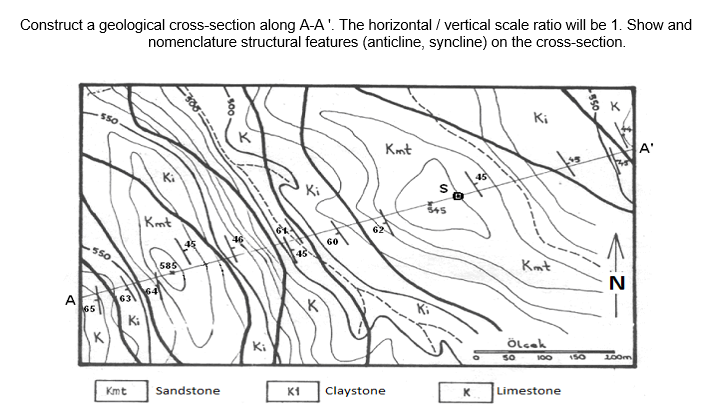 Solved Construct a geological cross-section along A-A '. The | Chegg.com