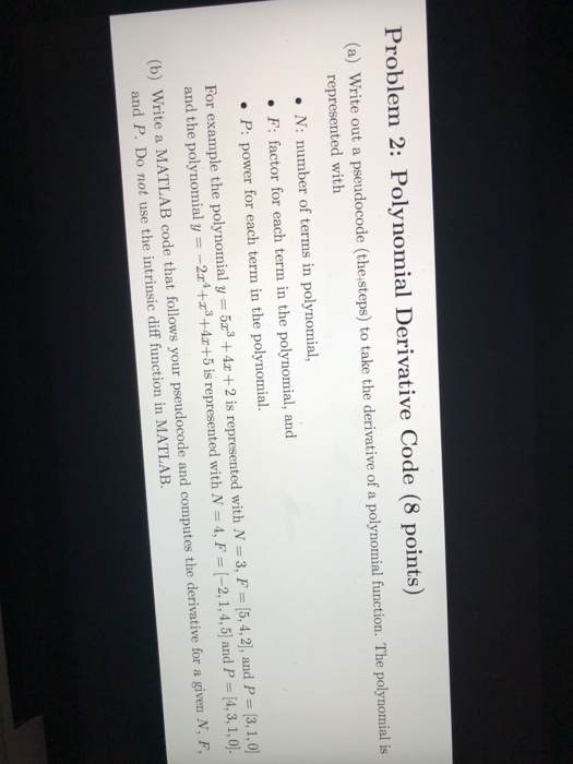 Solved Problem 2: Polynomial Derivative Code (8 points) (a) | Chegg.com