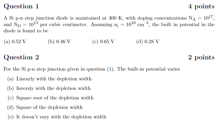 Solved A Si p-n step junction diode is maintained at 300 K, | Chegg.com