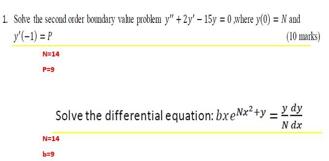 Solved 1. Solve the second order boundary vahie problem y" + | Chegg.com