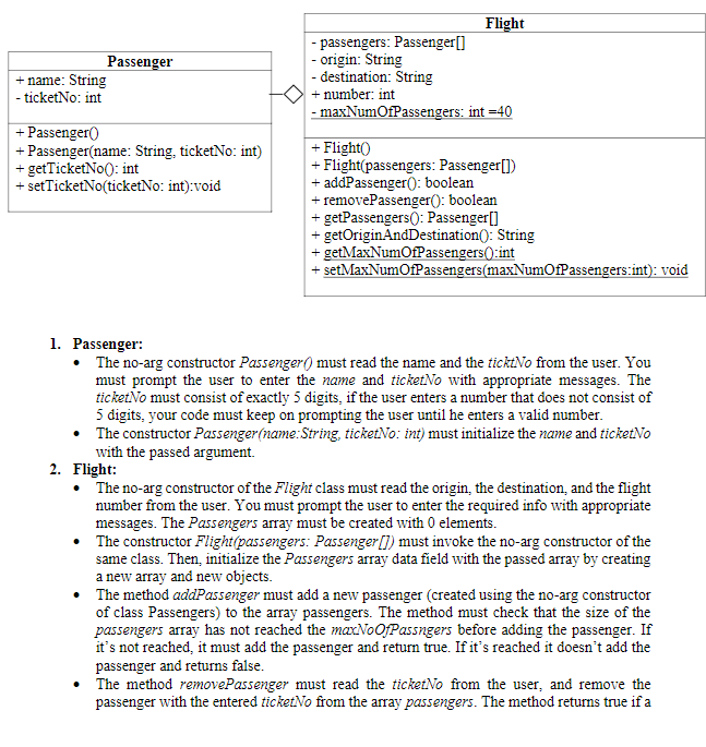 Solved Passenger + name: String - ticketNo: int Flight - | Chegg.com