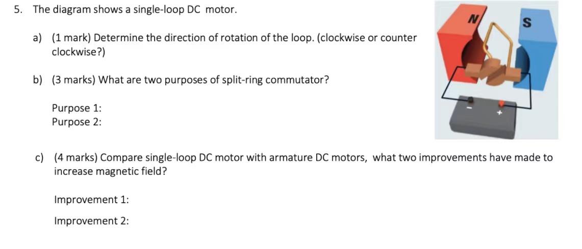 Solved 5. The diagram shows a single-loop DC motor. N S a) | Chegg.com