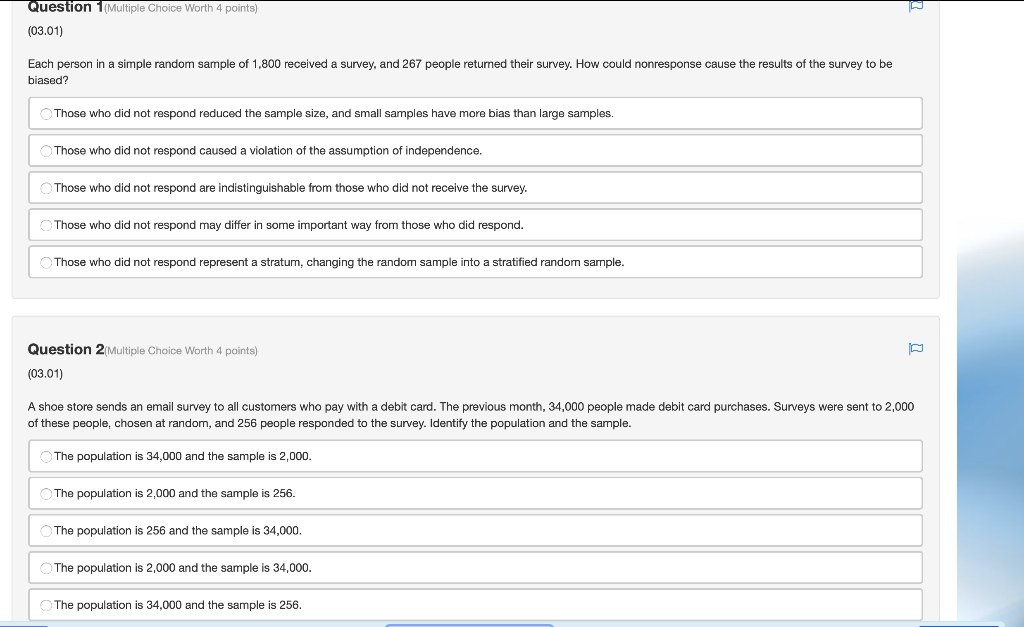 Solved Multiple Choice Worth 4 points) Question (03.01) Each | Chegg.com