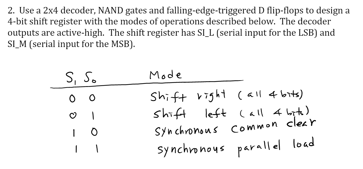 Solved 2. Use a 2x4 decoder, NAND gates and | Chegg.com