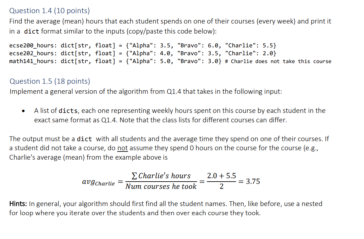 Solved Question 1.4 (10 points) Find the average (mean) | Chegg.com